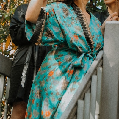 Black and Gold Mens Silk Kimono Robe, Boheme Silk Dressing Gown for Man ...