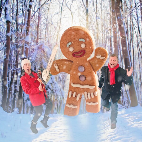 Digital Delivery, Funny Gingerbread Man Chase Christmas Digital Photo ...