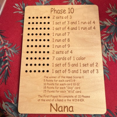 Phase 10 Game Board 6 Player Custom Made FREE Personalization Available ...