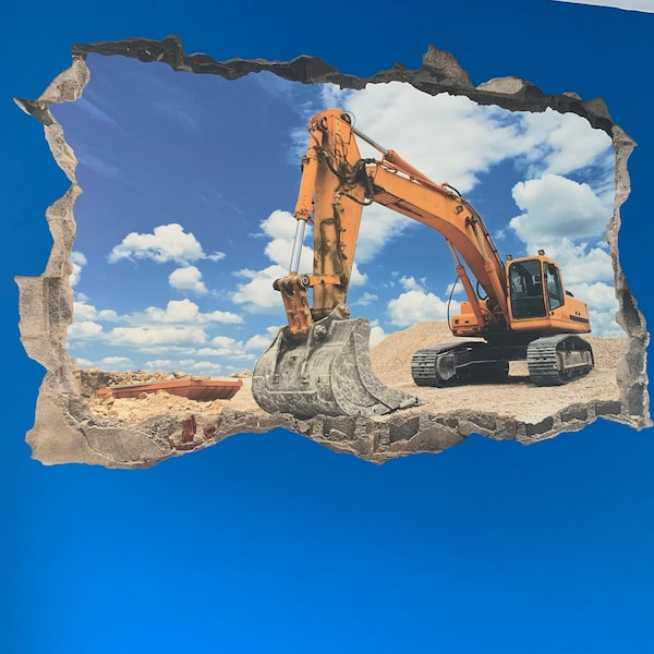 Excavator Construction Equipment Work Machine Wall Sticker Mural Decal ...