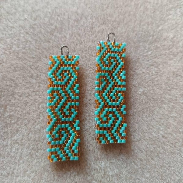 Geometric Peyote Stitch Earrings PDF Pattern, Turquoise and Bronze ...