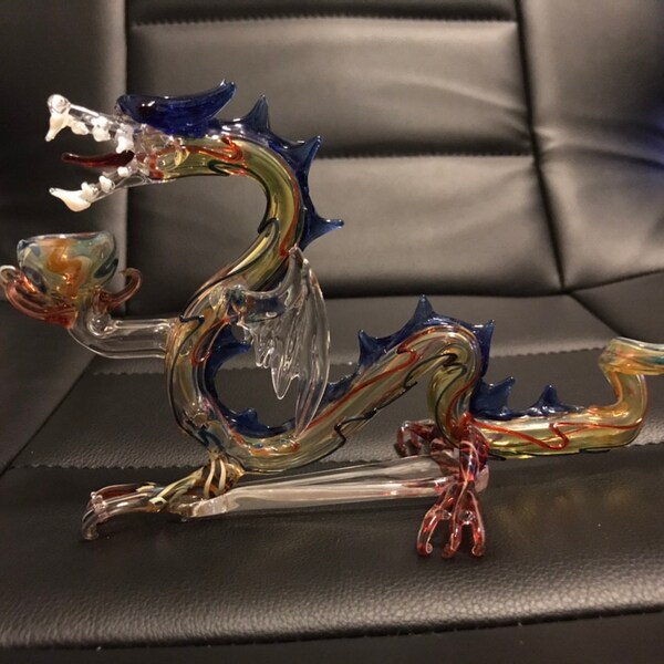 Hand Blown Glass Snake Dragon Pipe. - Etsy