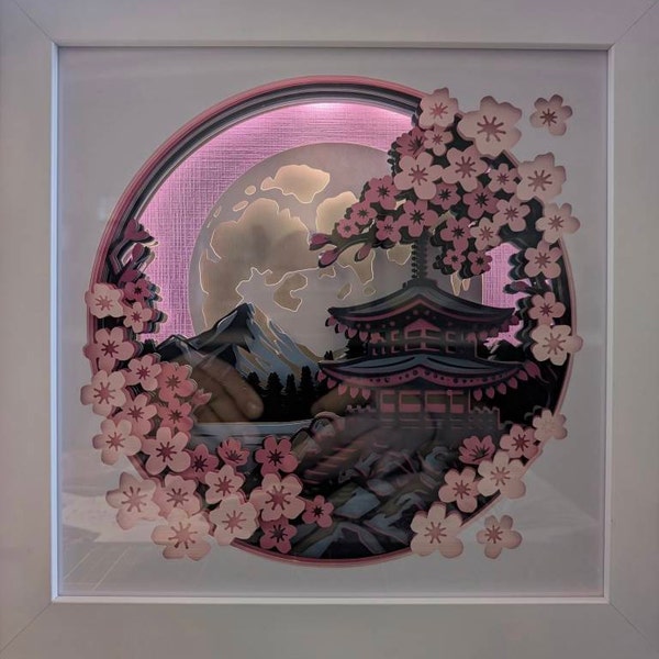 Japanese Cherry Blossoms Shadow Box Svg, Asian Shadow Box Svg, Japanese ...