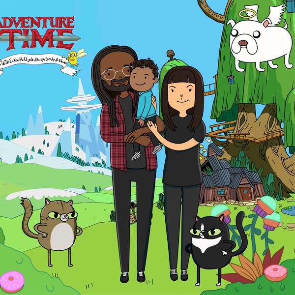 Custom Adventure Time Cartoon Portrait Illustration, Couple Family ...