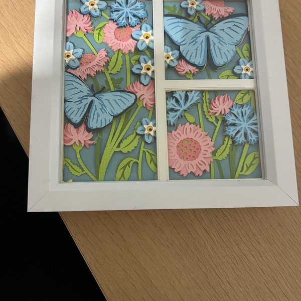 3D Butterfly Shadow Box SVG, Layered Wild Flowers SVG, Spring Shadow ...