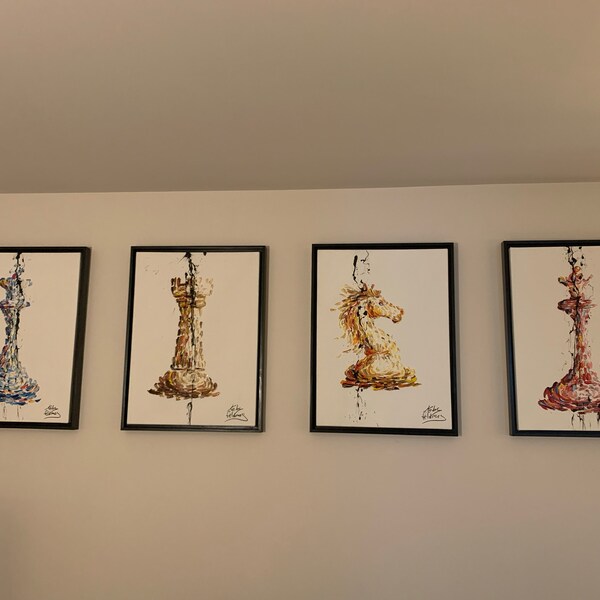 Chess Set 4 Paintings 30" - Painting - Checkmate Original Oil Painting ...