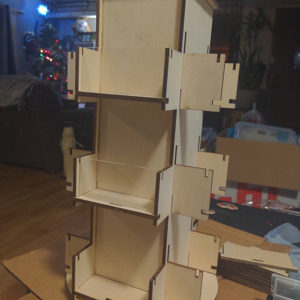 Rotating Display Stand, 3 Tier Wooden Organizer, 4-sided Display Rack ...