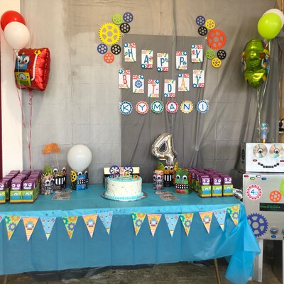 Robot Theme Happy Birthday Bot-day Banner With Name Printable Digital ...