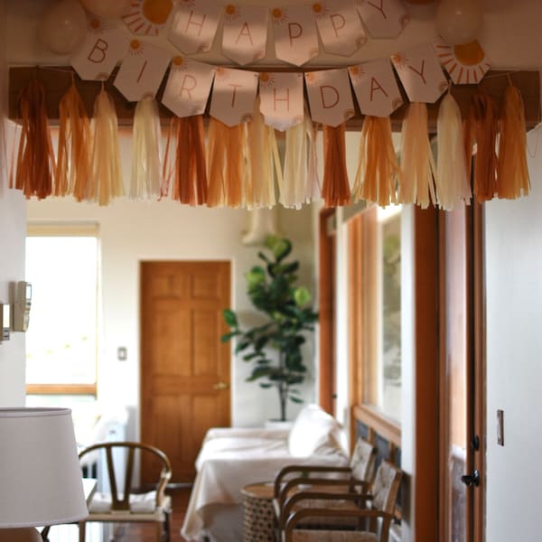 Muted Sunshine Garland - First Trip Around the Sun Birthday - Boho Sun ...