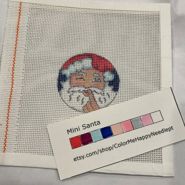 Jolly Santa Hand Painted Needlepoint Canvas, 4" Perfect Size Ornament ...