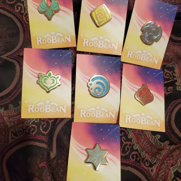 Genshin Impact Anemo Vision Pin: Gold Leaf Teal Glitter Enamel - Etsy