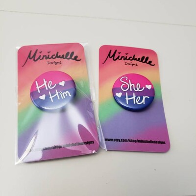 Bisexual Pride Flag Pronoun Pin Back Button They/she They/he They/them ...