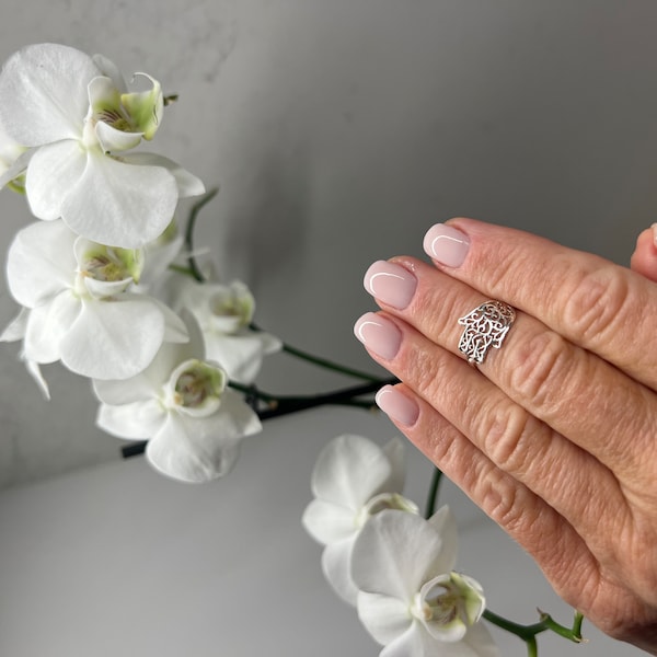 Sterling Silver Hamsa Ring: Filigree Hand of God Ring - Etsy