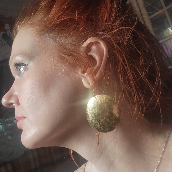 Large Gold Earrings, Choose a Size Circle Disc Hammered Domed Round ...