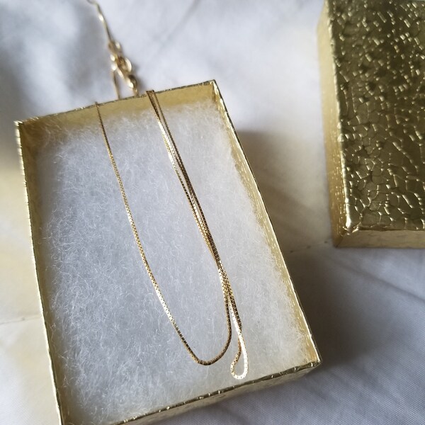 14k Yellow Gold Adjustable Box Necklace Pendant Chain up to 22" .7mm ...