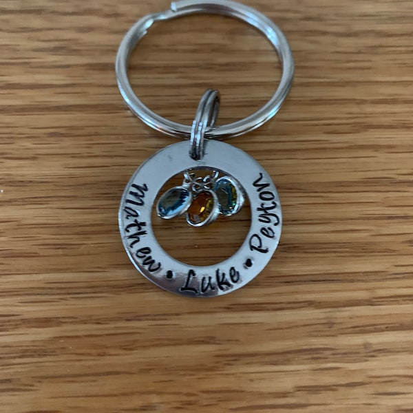 Mothers Day Personalized Keychain, Hand Stamped Key Ring, Birthstones ...