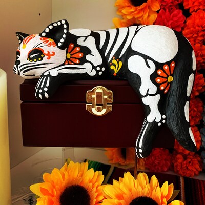 Day of the Dead CAT Shelf Sitter Skeleton Kitty Statue Pet Memorial ...