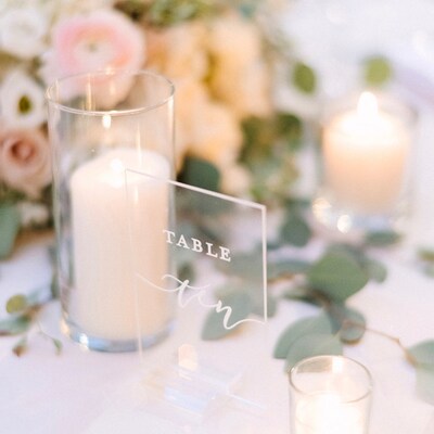 FROSTED Glass Look Acrylic Table Number Sign With Stands, Perspex ...