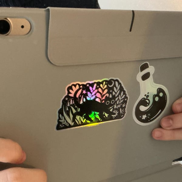 Black Cat Holographic Sticker - "midnight Stroll" - Cute Gift for Cat ...