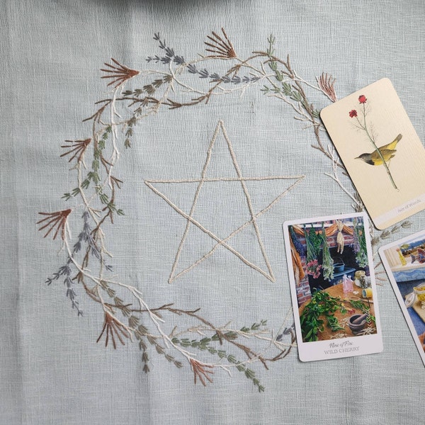 Hand-embroidered Linen Altar Cloth. Green Witch Altar Cloth. Pagan ...
