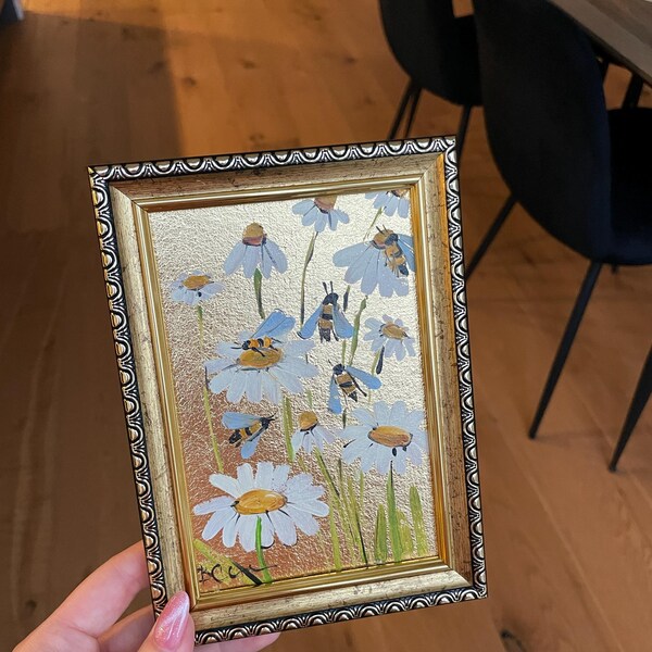 Robin Birds Oil Painting With Gold Leaf Framed 2x2 Gold Leaf Art Robin ...