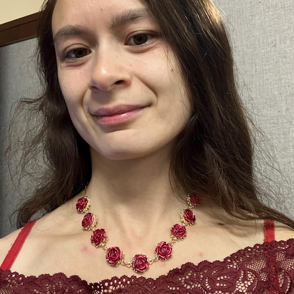 Red Rose Flower Choker Necklace, Elegant Regency Princess Necklace ...