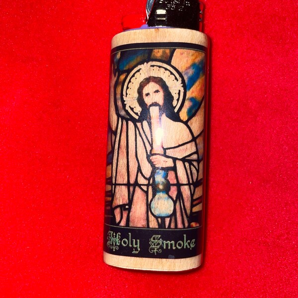 Holy Smoke Jesus Smoking Holding Pipe Lighter Case Holder Sleeve Cover ...