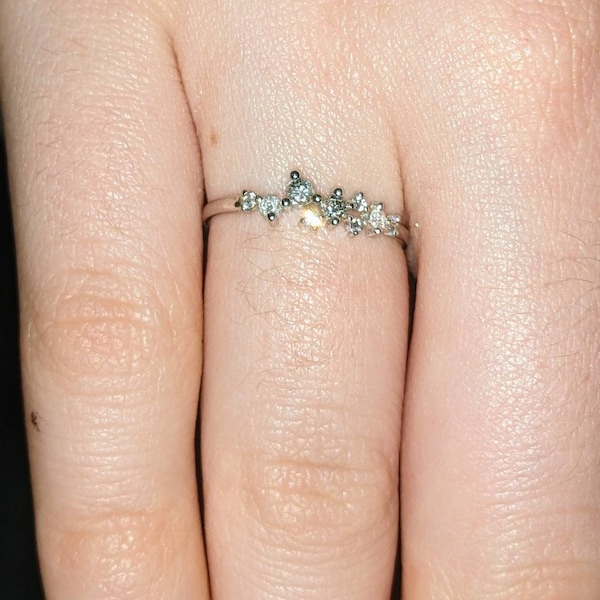 Diamond Iconic Cluster Ring, 14k Solid Gold Wedding Engagement Ring, Womens Minimalist Stacking ...