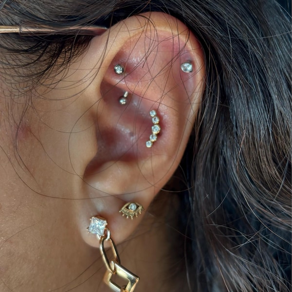 14K Solid Gold Vertical Helix Piercing/hidden Rook Dangle Earring ...