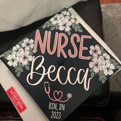 Custom cherry Blossom Bsn Graduation Cap Topper, Nursing Graduation Cap ...