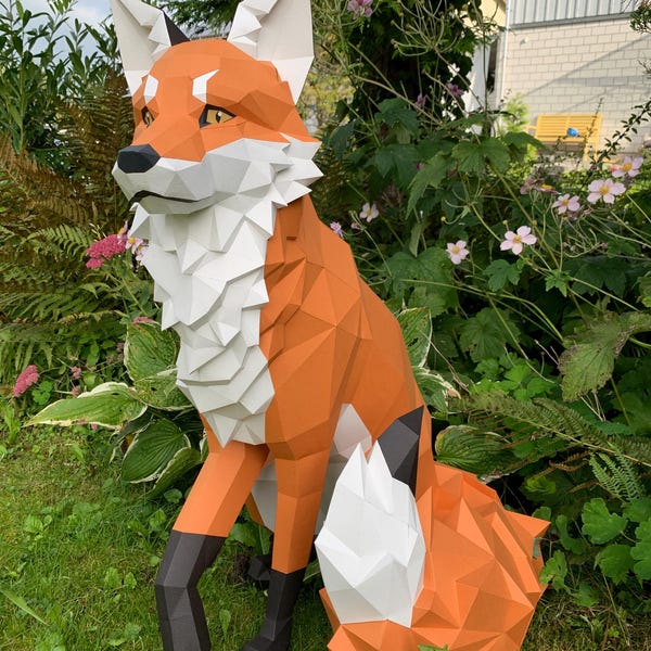 Sitting Fox Papercraft, Digital Template, PDF, SVG, DXF Download, Gurko ...