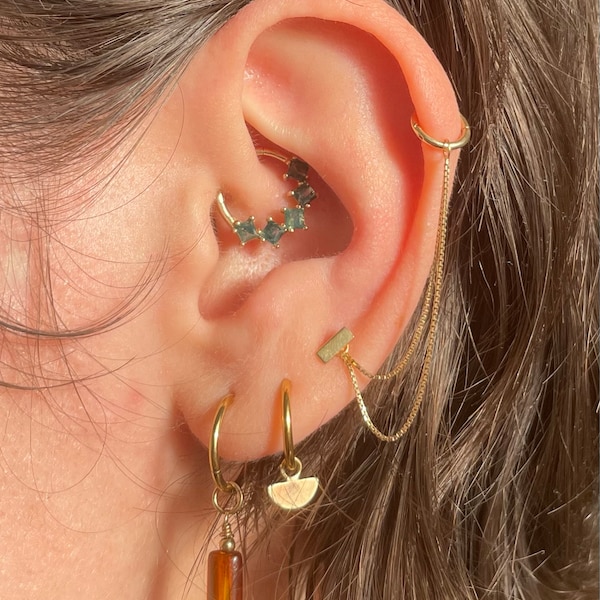14K Solid Gold Moss Agate Daith Piercing Jewelry Hinged Ring Cartilage ...