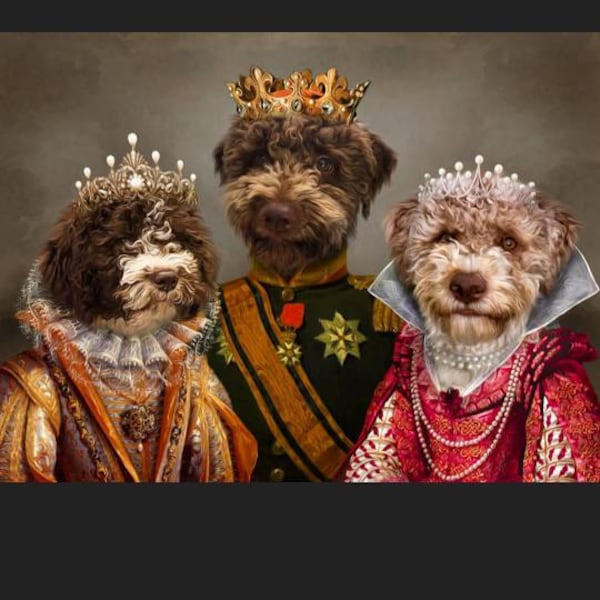 Custom 3 Pets Portrait, Father's Day Royal Dog,custom Painted Multiple ...