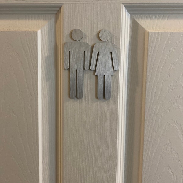 Restrooms Modern Figures Door Signs. Stainless Set Men Woman Neutral WC ...