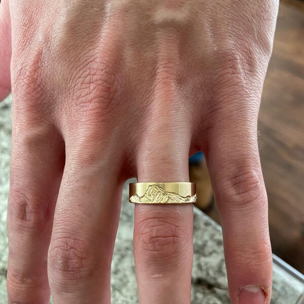 Crosshatch Titanium Band With 14k Yellow Gold Inlay - 6mm Mens Band ...