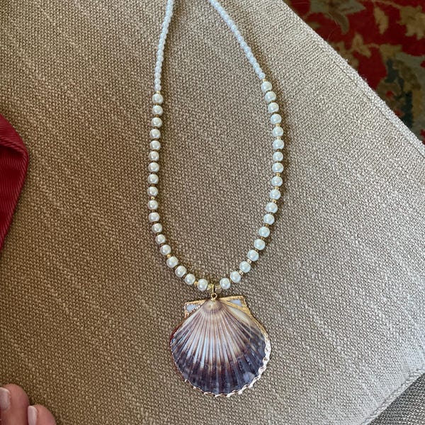 Natural Scallop Shell Pendant, Gold Edge Loop, Seashell Pendant ...