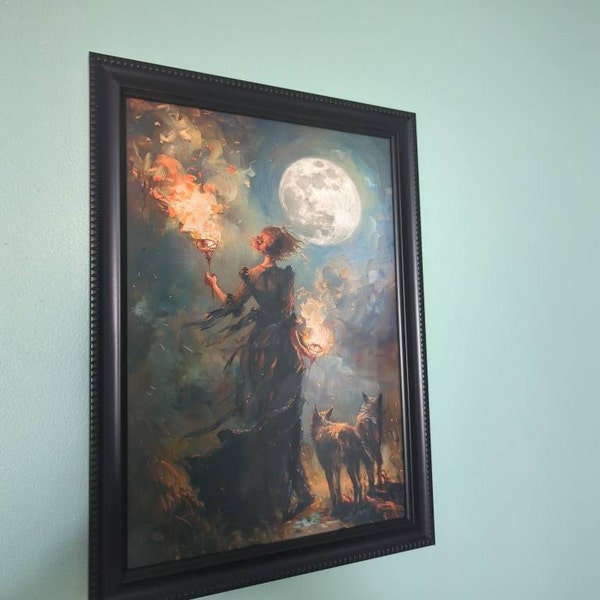 Hecate Night Goddess Print, Hekate Full Moon Holding Torches With ...
