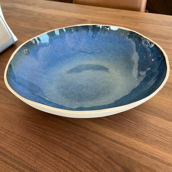 Extra Large Indigo Blue Ceramic Bowl: Rustic Stoneware Pottery, Wabi ...