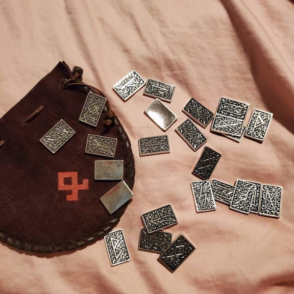 Silver Plated Elder Futhark Rune Set, Leather Pouch, Divination Tools ...