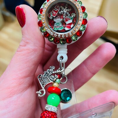 Christmas Floating Locket ID Badge - Etsy
