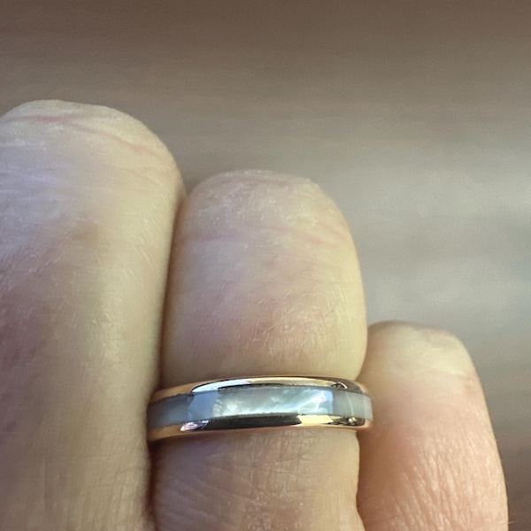 Mother of Pearl Rose Gold Tungsten Wedding Ring, 4 Mm Rose Gold ...