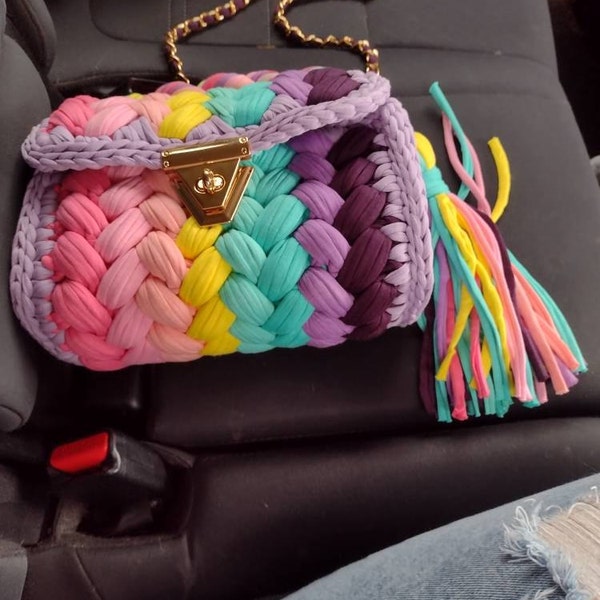 Multi Color Bag/hand Woven Bag/crochet Bag/knitted Bag/colorful Bag ...