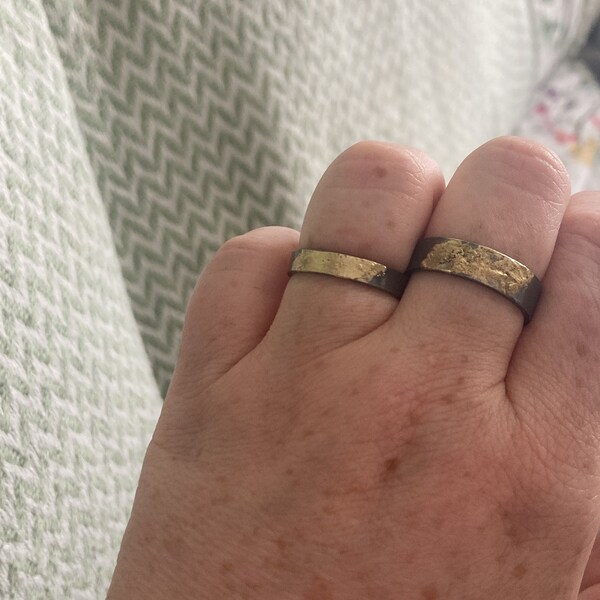 4mm+6mm Sterling Silver & 24K Gold Keum Boo Ring Set, OOAK Wedding Ring ...