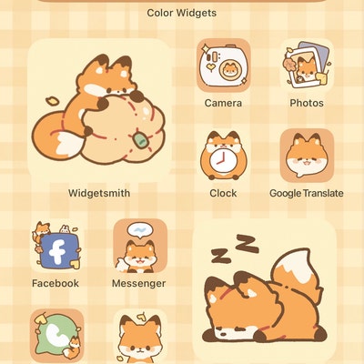 Cute Autumn Fox App Icon Set Kawaii Aesthetic Theme for Android IOS ...