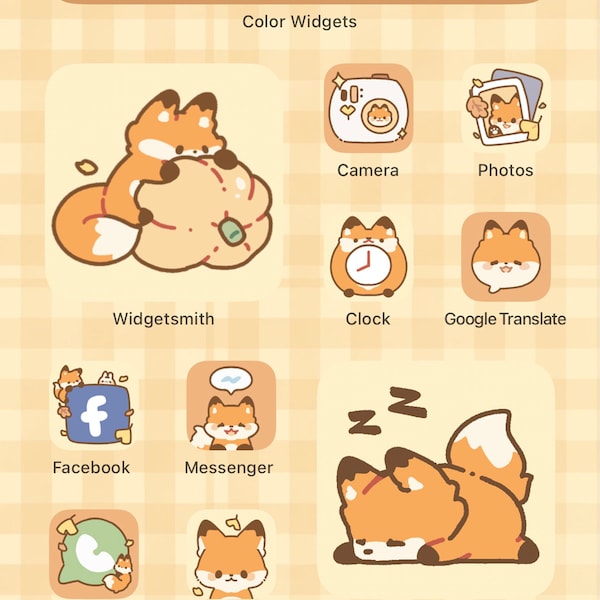 Cute Autumn Fox App Icon Set | Kawaii Aesthetic Theme for Android Ios ...