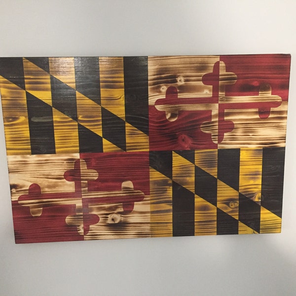 Handcrafted Charred Maryland Flag - Rustic Wall Art for True ...