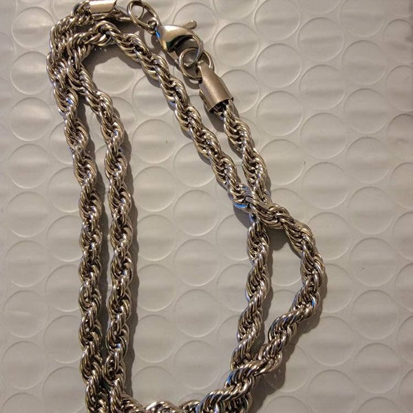 Stainless Steel Silver Rope Chain Waterproof Bracelet Necklace for Men ...