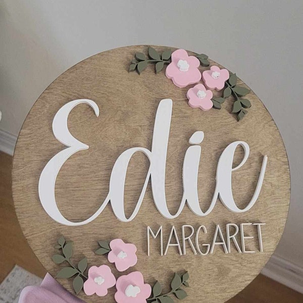 3D Custom Personalized Round Circle Wood Name Sign Girls Room Nursery ...