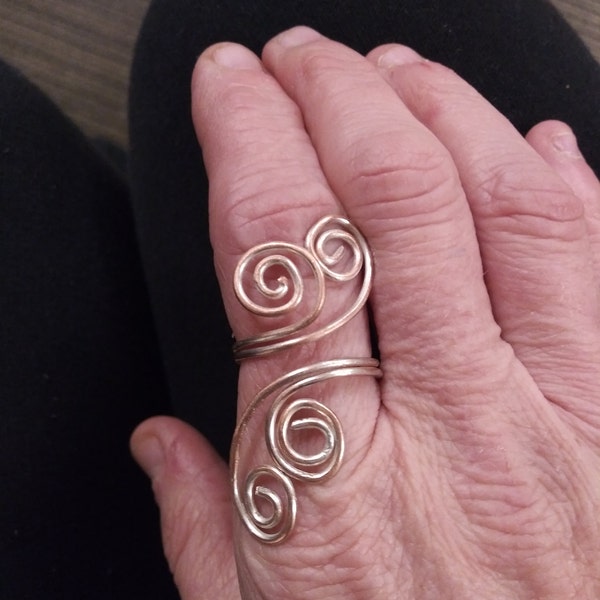 HANDMADE Large Statement Adjustable Metal Swirl Ring Silver Gold or ...