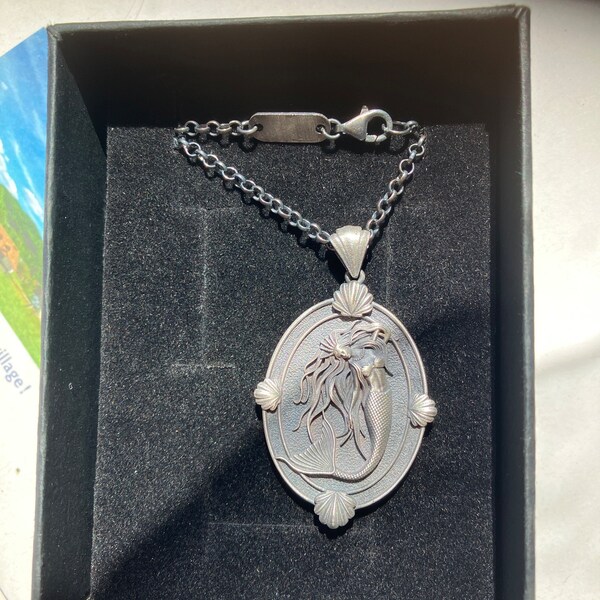 Mermaid Siren Charm Oxidized Silver Necklace, Anchor Mermaid Pendant ...
